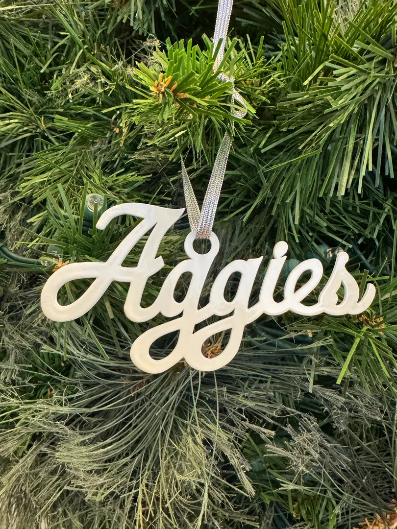 AGGIES Christmas Ornament | Maroon & Metal